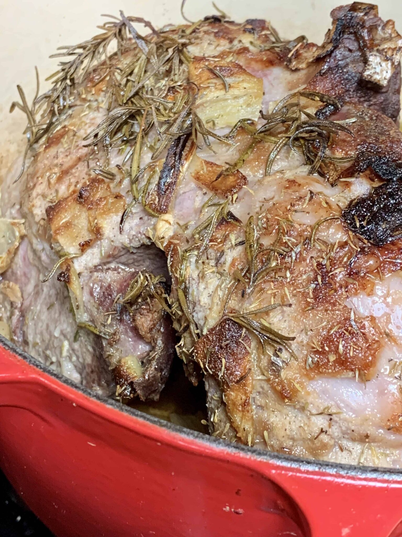Dutch Oven Leg of Lamb with Rosemary and Herbs
